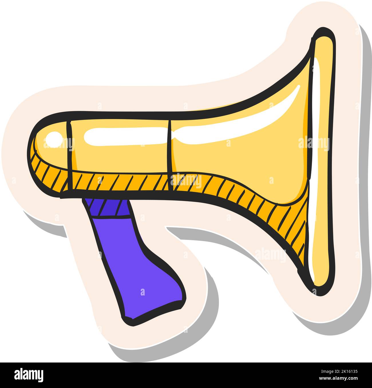 Hand drawn Megaphone icon in sticker style vector illustration Stock ...
