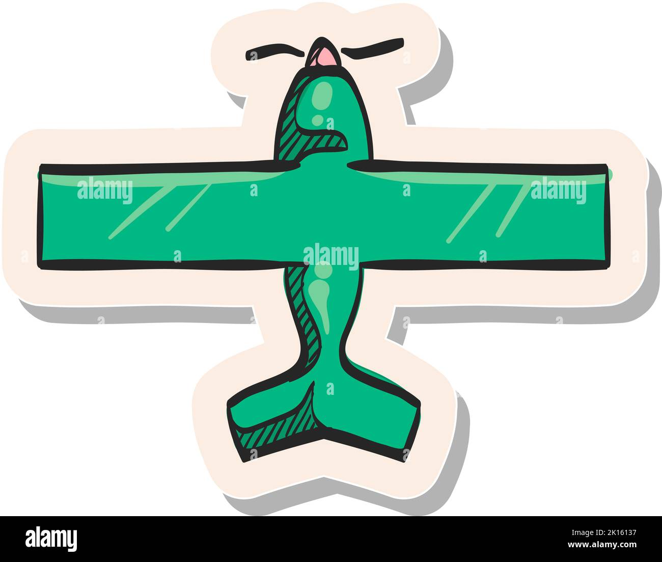 Hand drawn Vintage Airplane icon in sticker style vector illustration ...