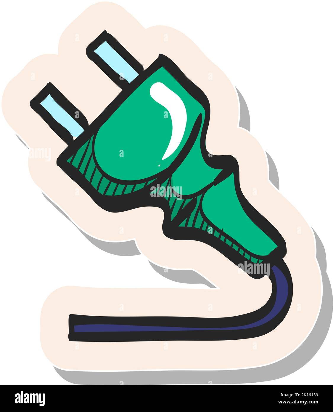 Hand drawn Electric plug icon in sticker style vector illustration ...