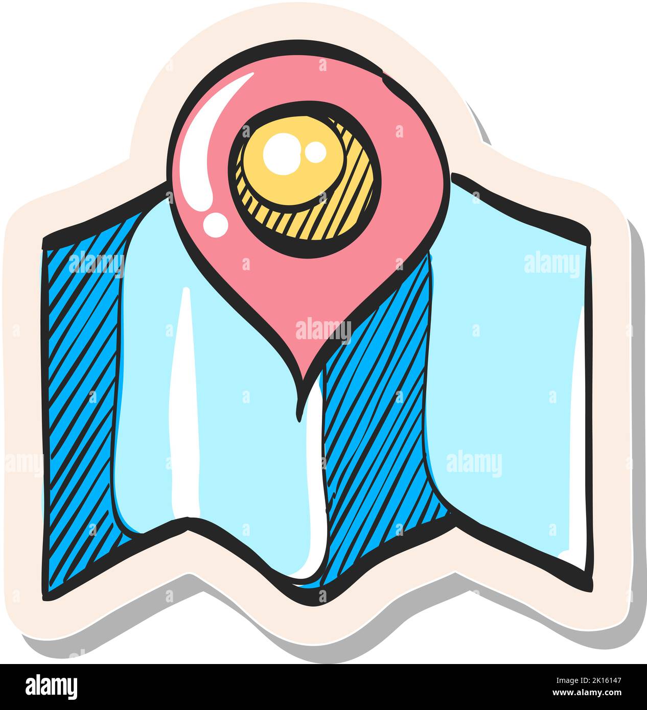Hand drawn Road map icon in sticker style vector illustration Stock ...