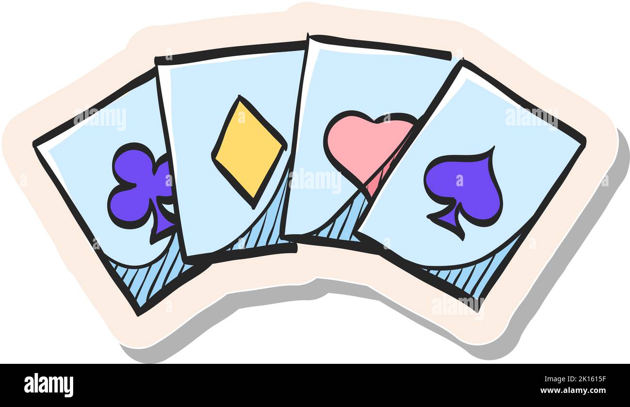 Hand drawn Playing cards icon in sticker style vector illustration ...