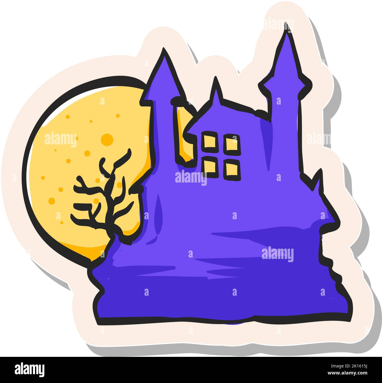 Hand drawn Dark castle icon in sticker style vector illustration Stock ...