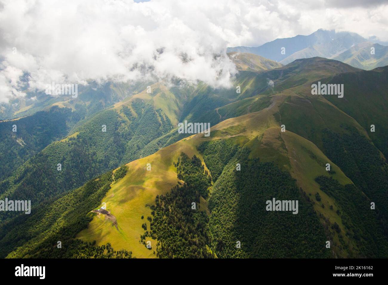 A natural view of the Tusheti mountain landscape in Greece, aerial shot ...