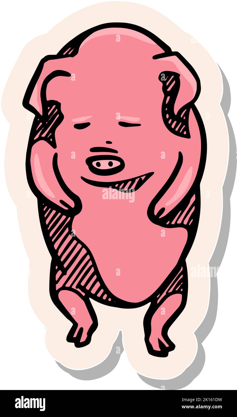 Hand drawn pig animal character concept in sticker style vector ...