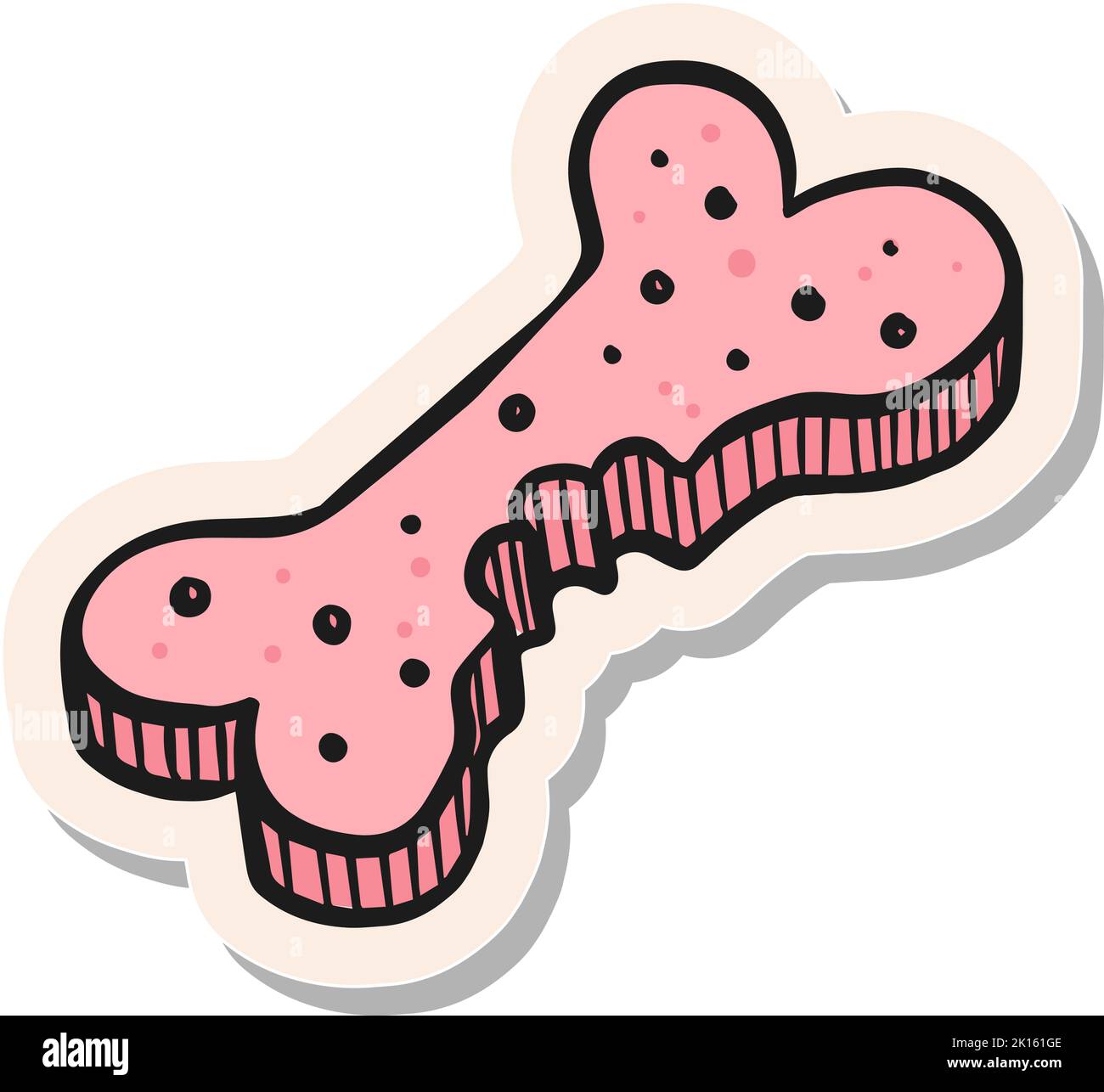 Hand drawn dog food icon bone shaped canine biscuit in sticker style ...