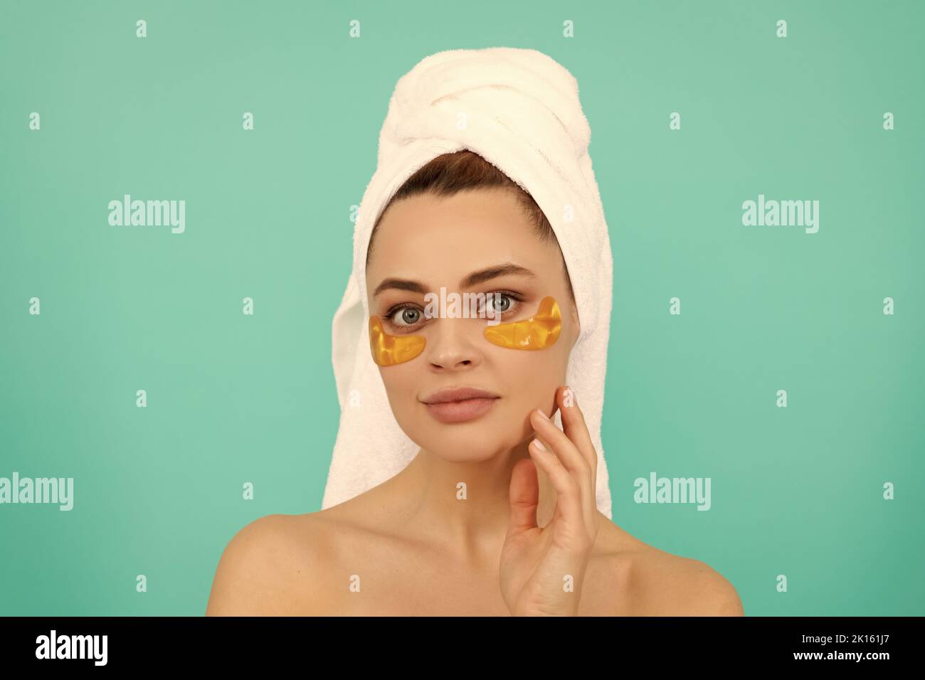 Young Woman With Gold Collagen Patch On Face Skin Stock Photo Alamy Young Woman With Gold Collagen Patch On Face Skin Stock Photo Alamy