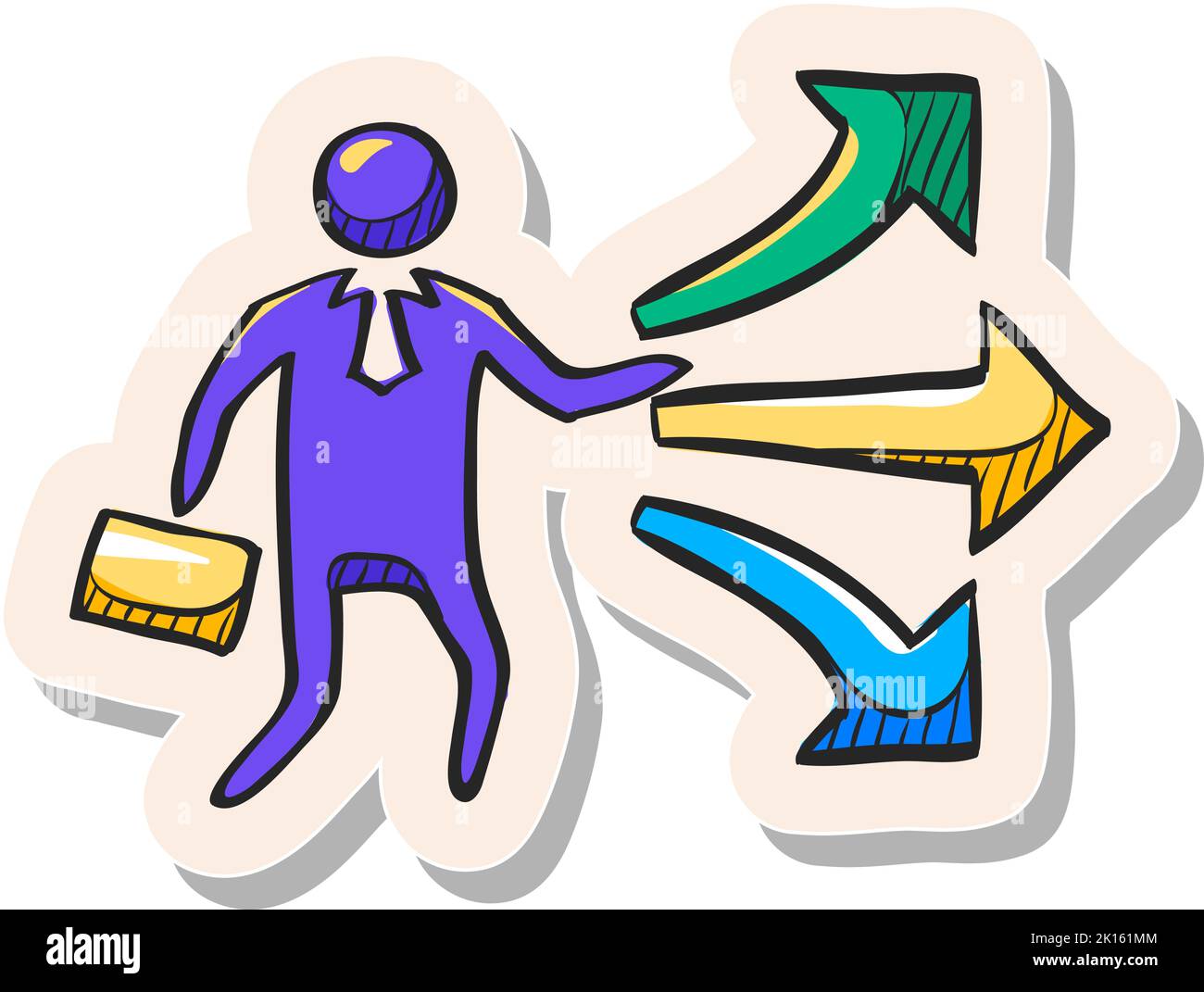 Hand drawn Businessman choice icon in sticker style vector illustration ...