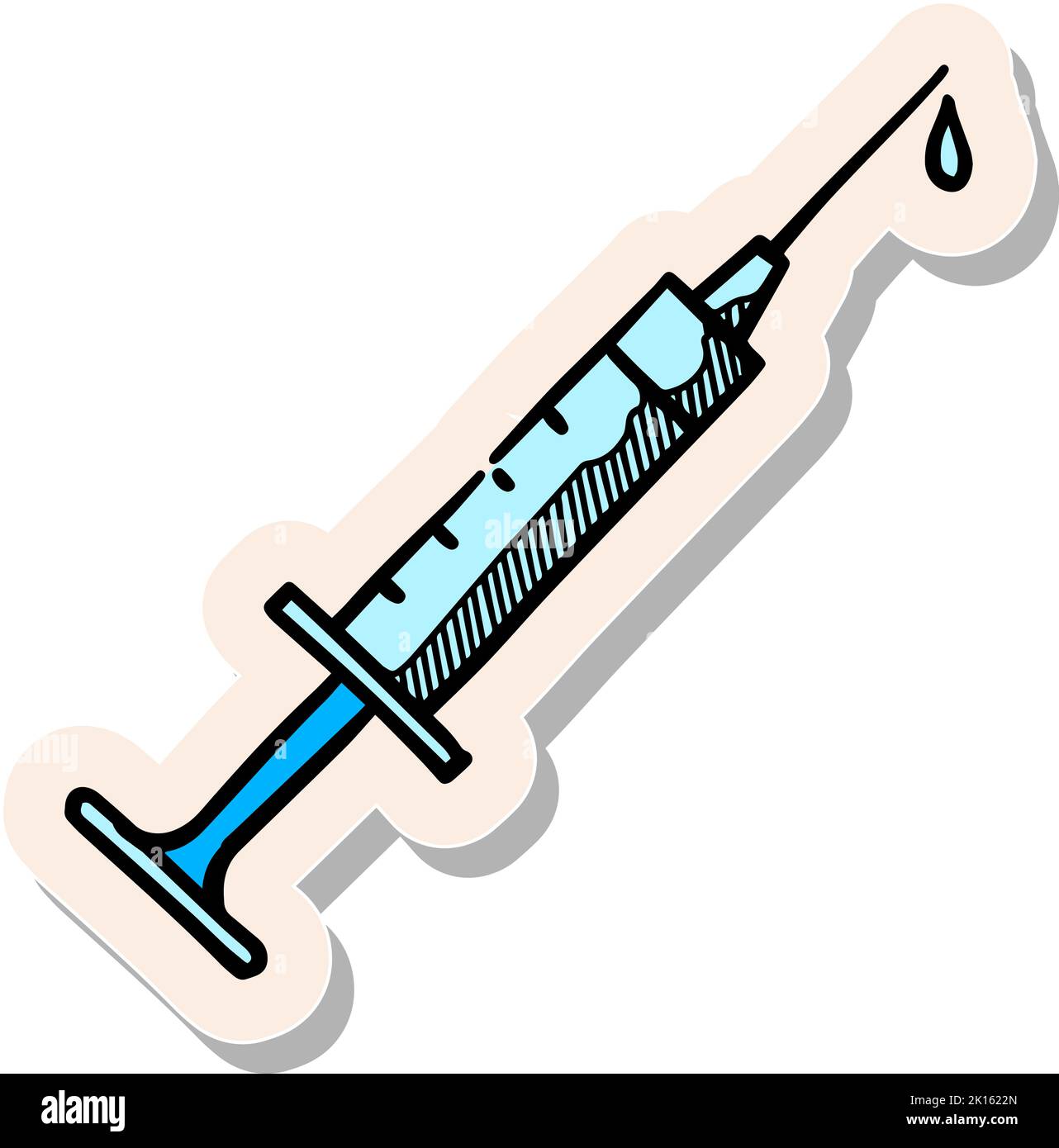 Hand drawn syringe icon medical in sticker style vector illustration ...