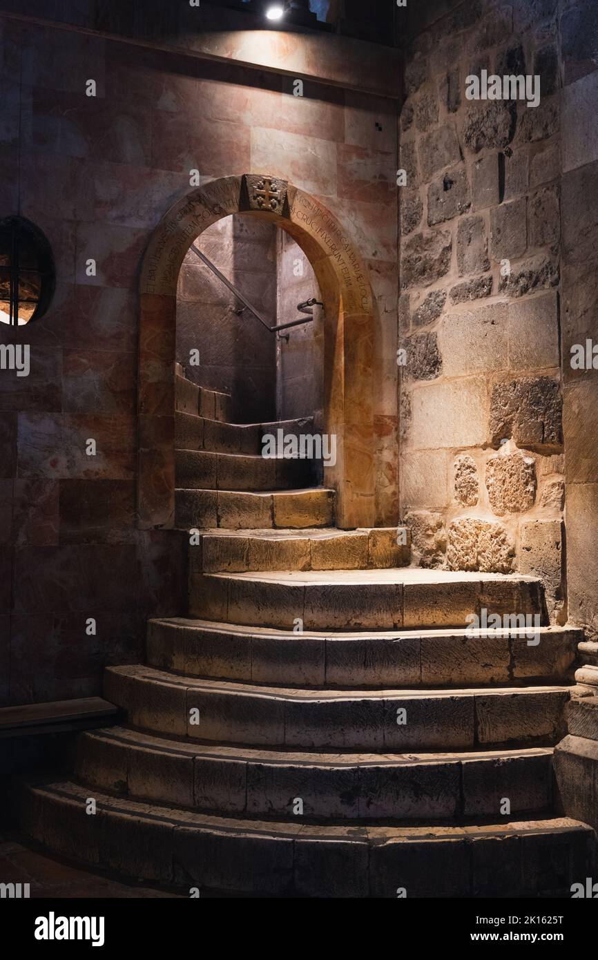 Stairs to the Rock of Calvary, Church of the Holy Sepulchre Stock Photo ...