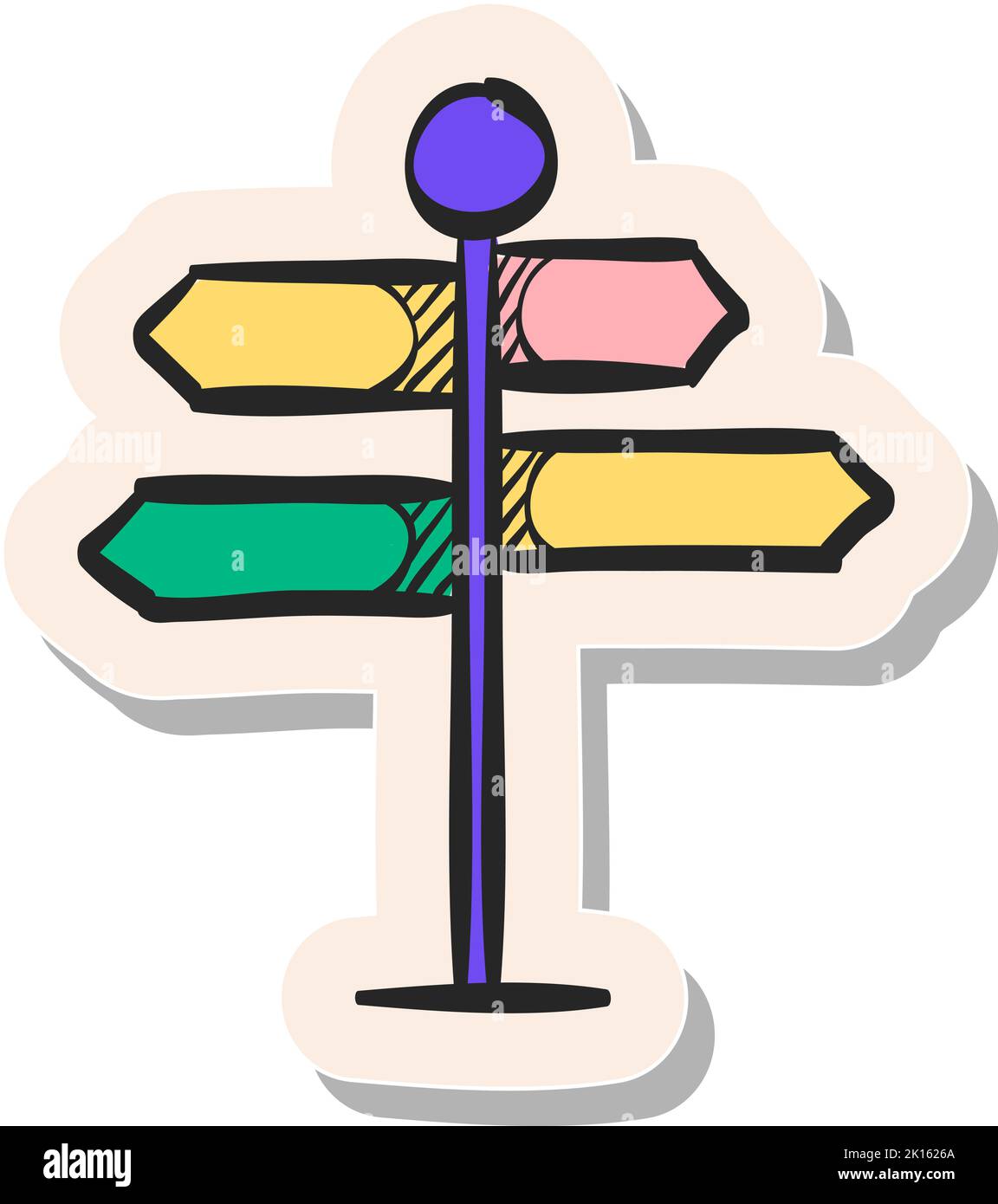 Hand drawn Road sign post icon in sticker style vector illustration ...