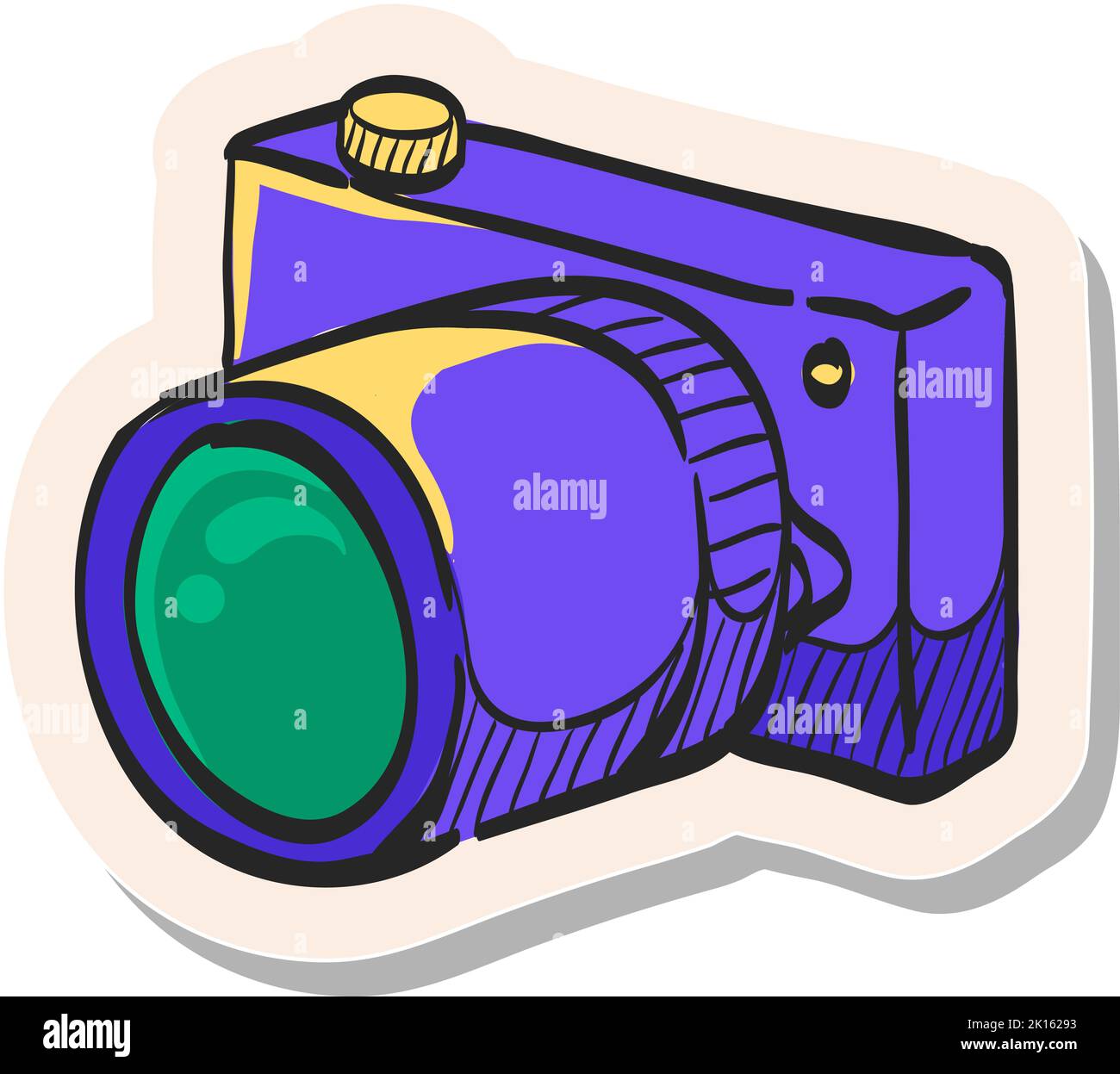 Hand drawn Camera icon in sticker style vector illustration Stock ...