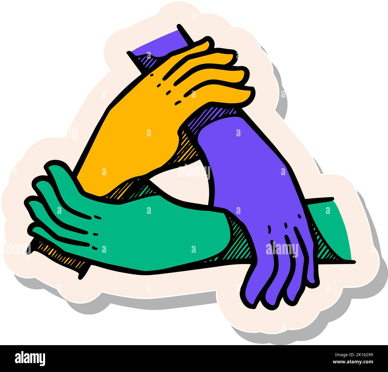Hand drawn hands icon team work concept in sticker style vector ...