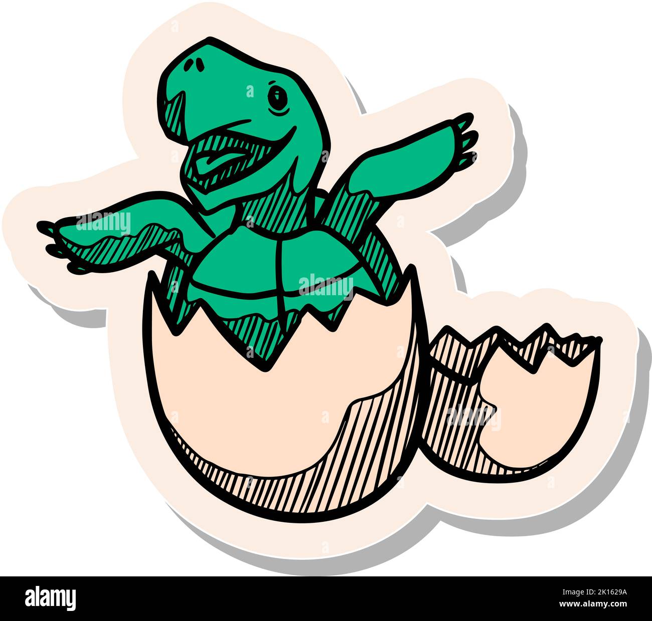 Hand drawn tortoise hatching icon in sticker style vector illustration ...