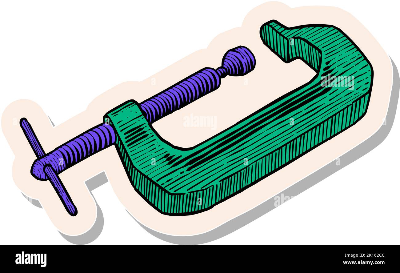 Hand drawn woodworking clamp in sticker style vector illustration Stock ...