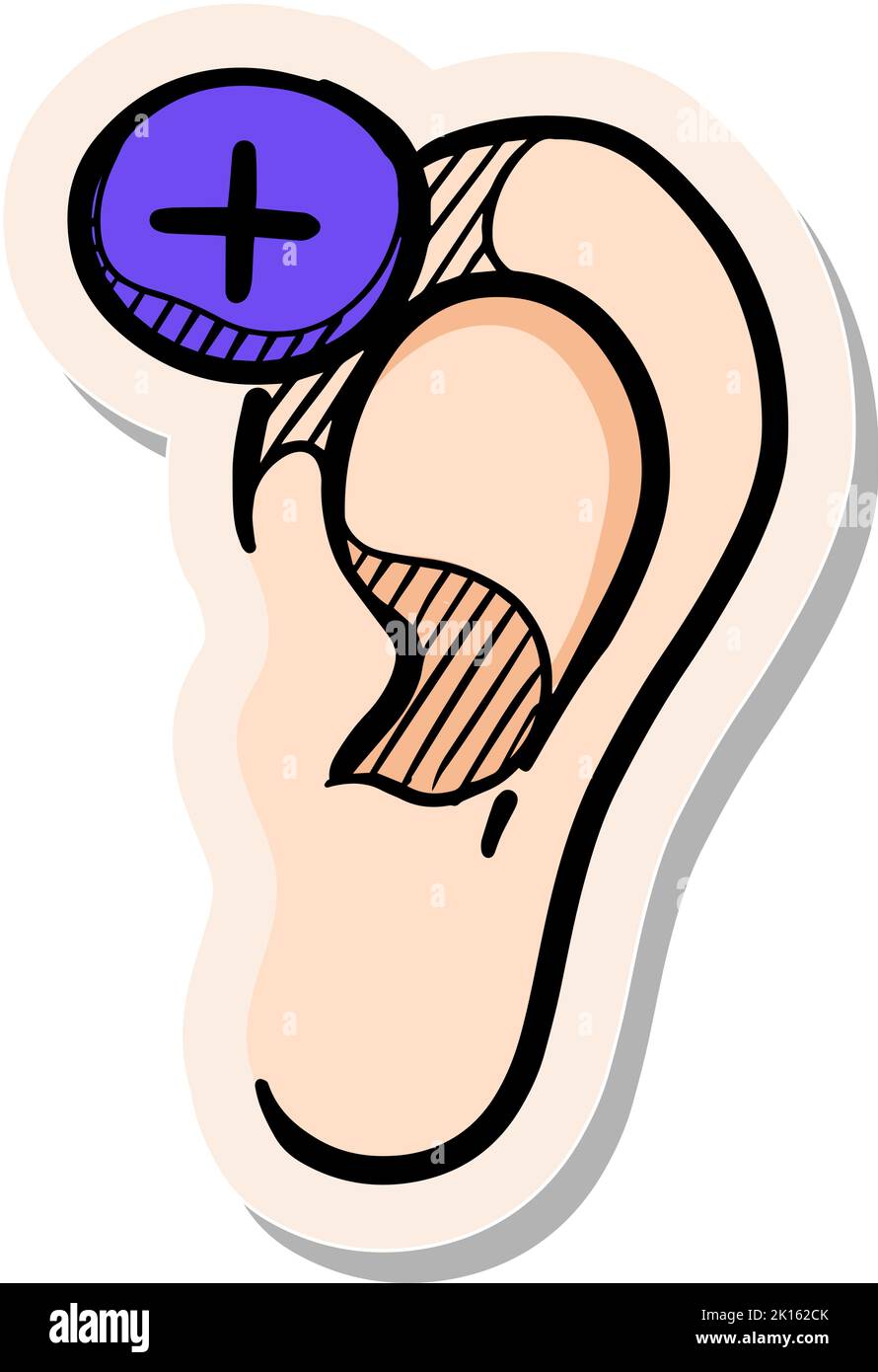 Hand drawn hearing aid in sticker style vector illustration Stock ...