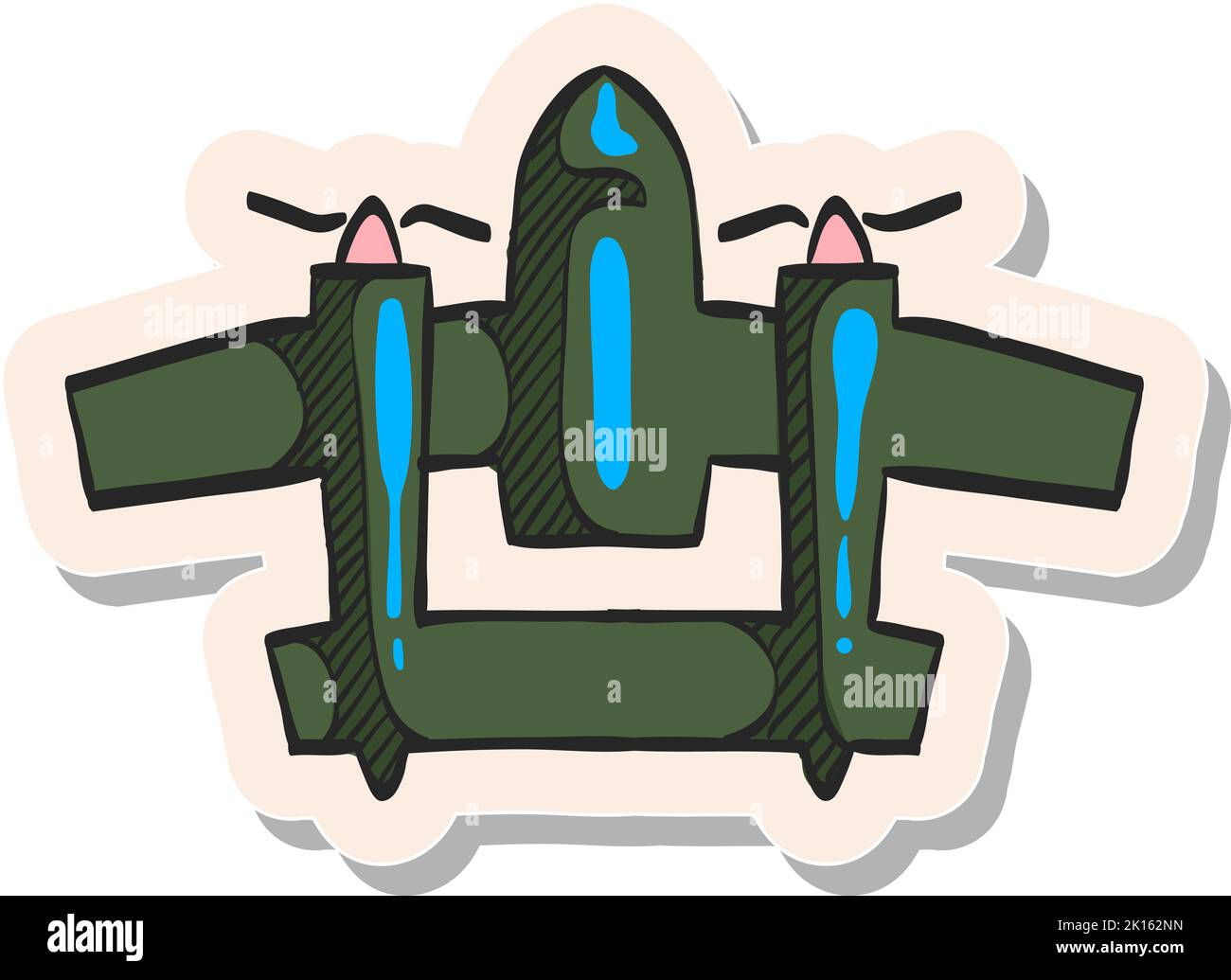 Hand drawn Vintage airplane icon in sticker style vector illustration ...