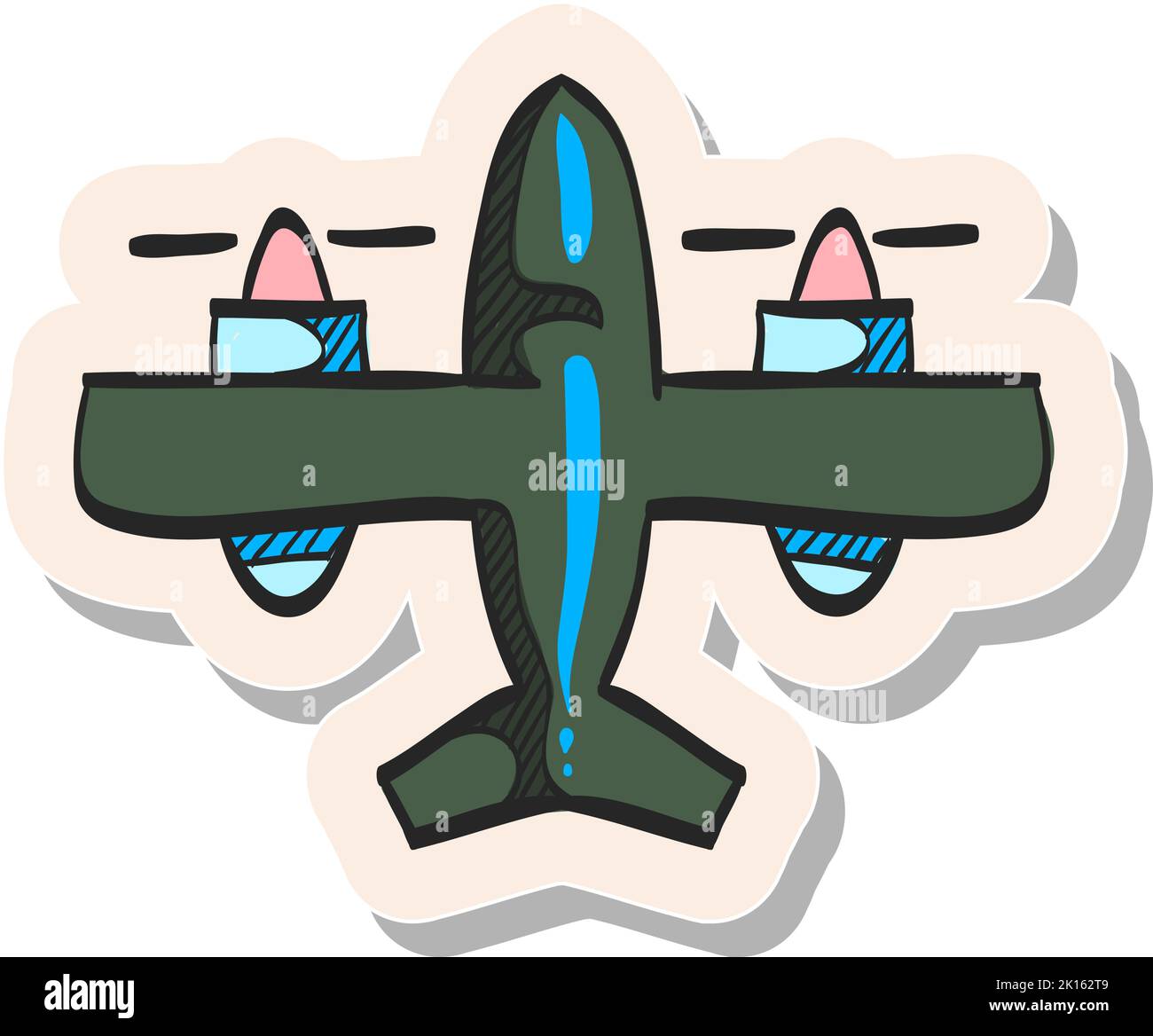 Hand drawn Vintage airplane icon in sticker style vector illustration ...