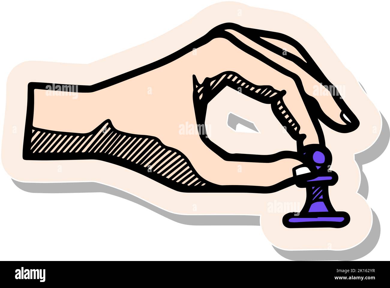 Hand drawn hand holding chess pawn icon in sticker style vector ...