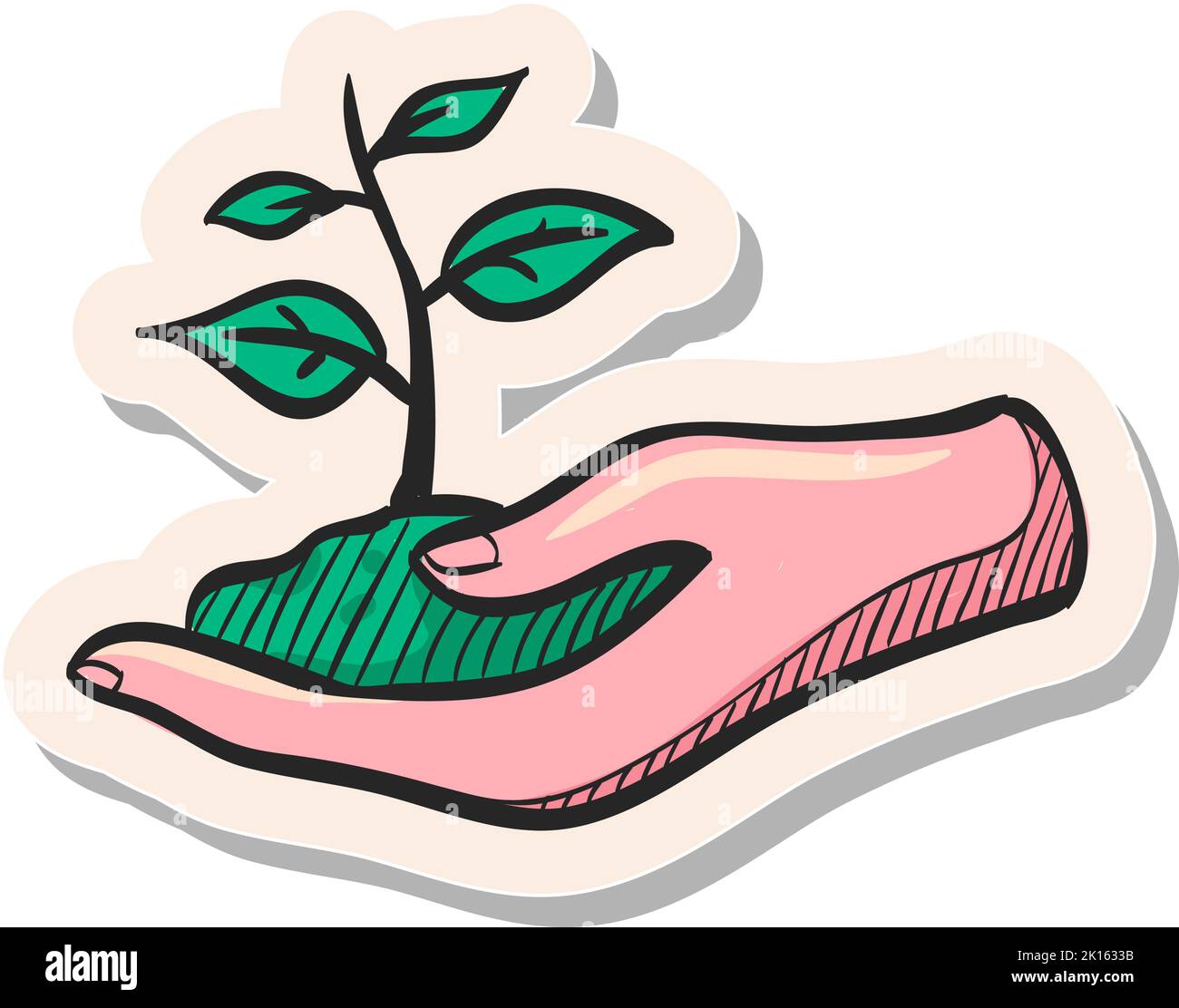 Hand Drawn Hand Holding Tree Icon In Sticker Style Vector Illustration Stock Vector Image And Art