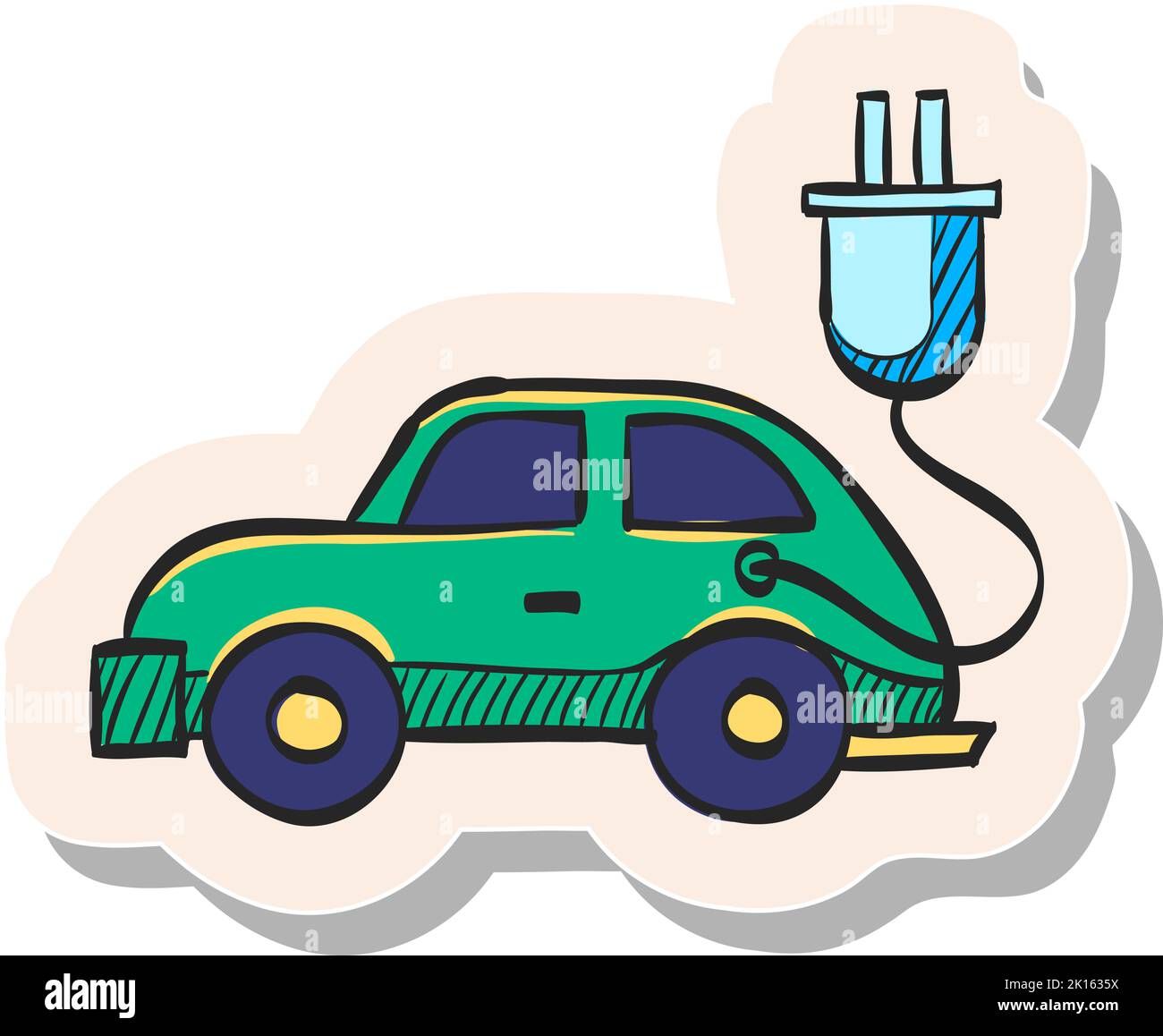 Hand drawn Electric car icon in sticker style vector illustration Stock ...