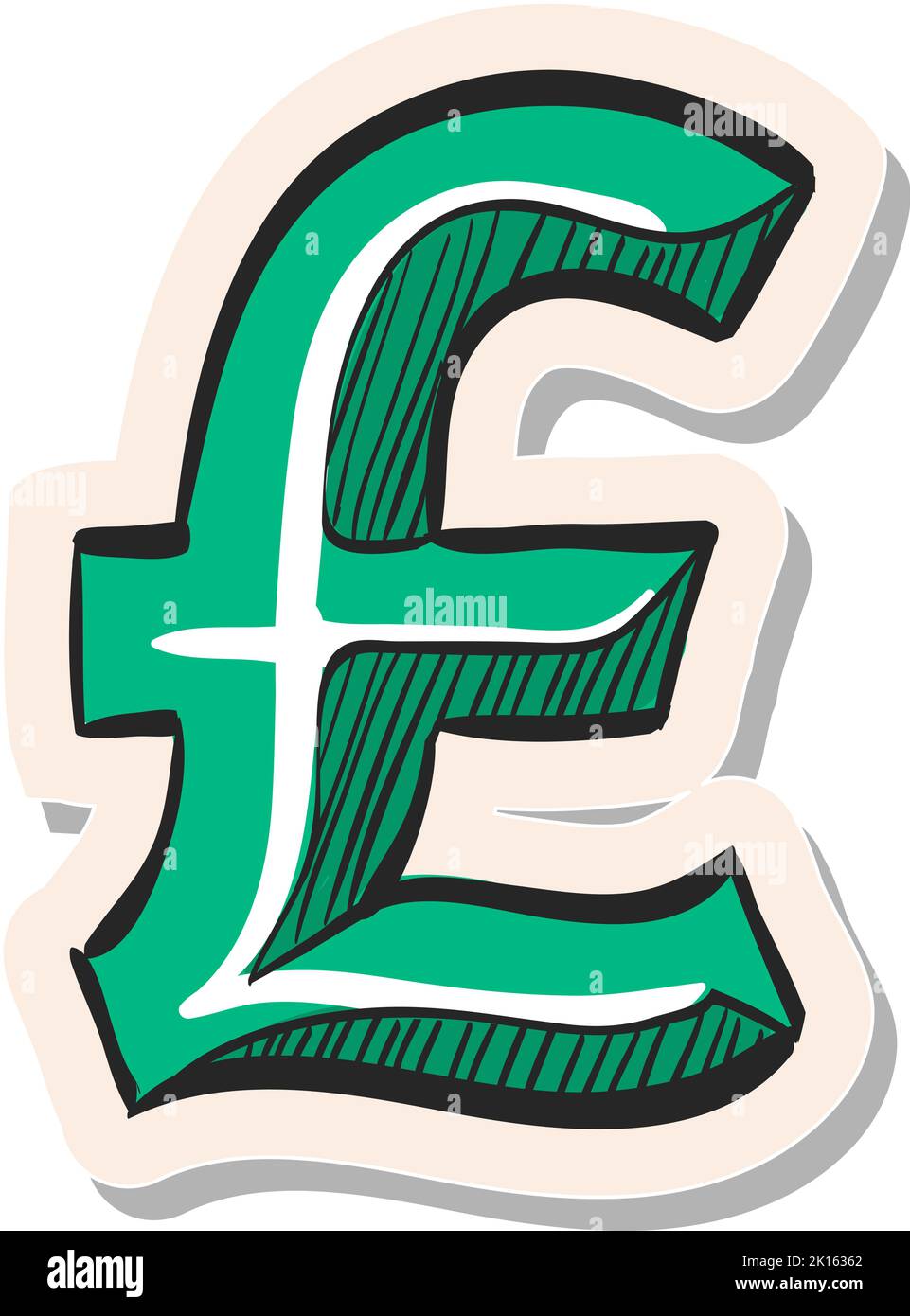 Hand drawn Pound sterling symbol icon in sticker style vector ...