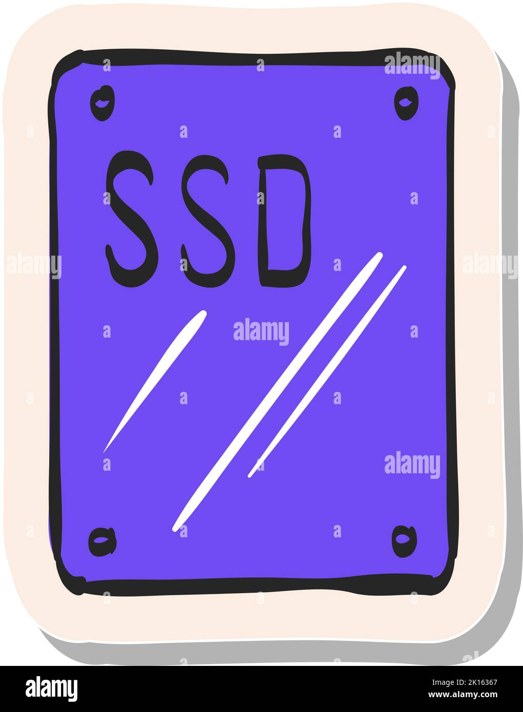 Hand drawn Solid state drive icon in sticker style vector illustration ...