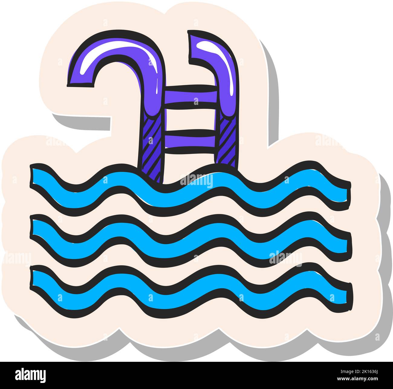 Hand drawn Swimming pool icon in sticker style vector illustration ...