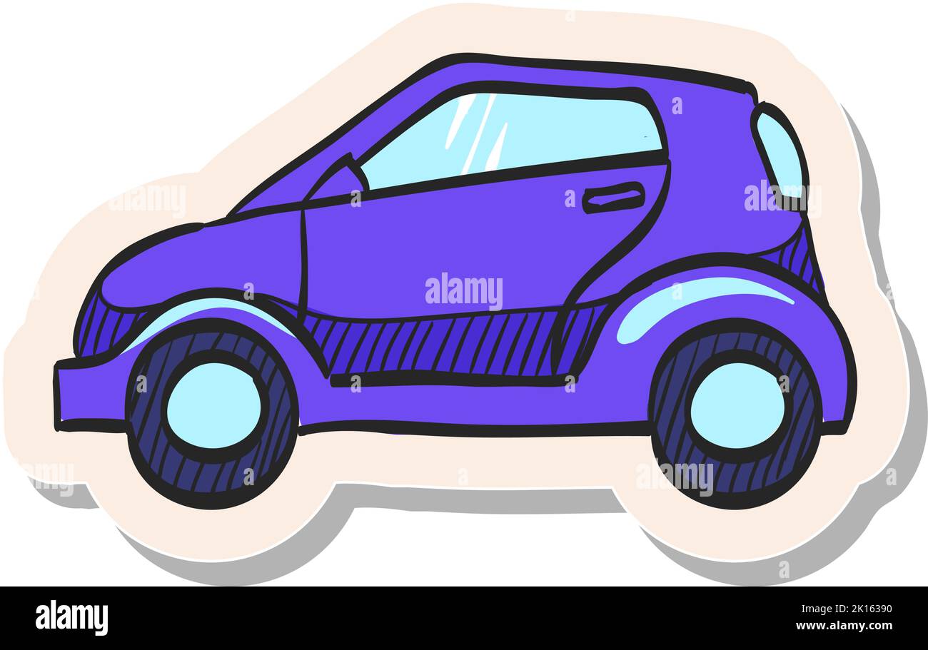 Hand drawn Green car icon in sticker style vector illustration Stock ...