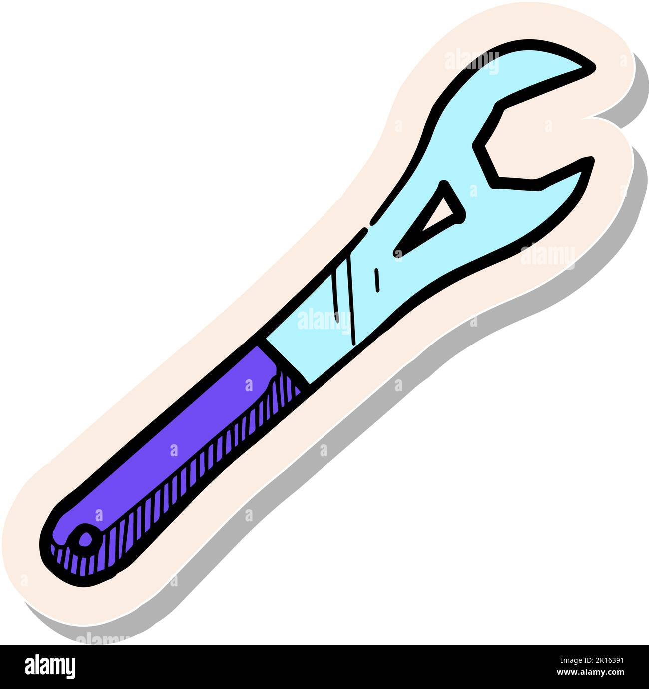 Hand drawn bicycle spanner icon in sticker style vector illustration ...