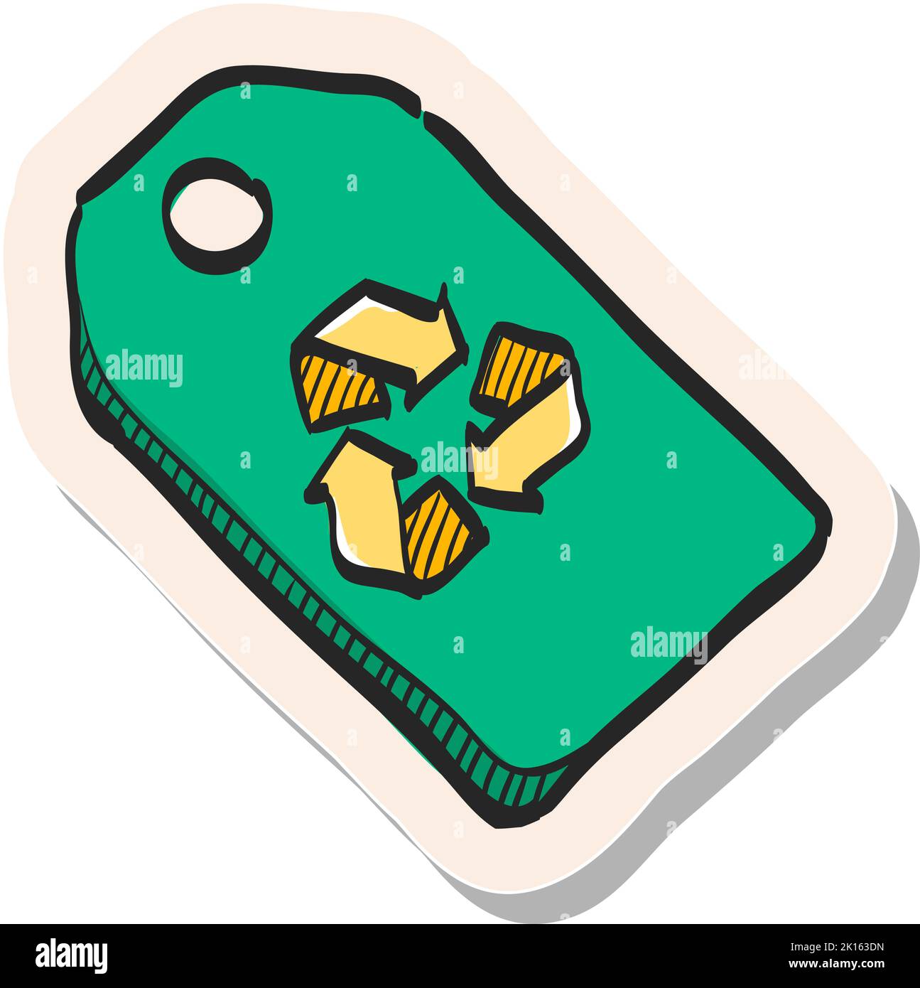 Hand drawn Recycle label icon in sticker style vector illustration ...