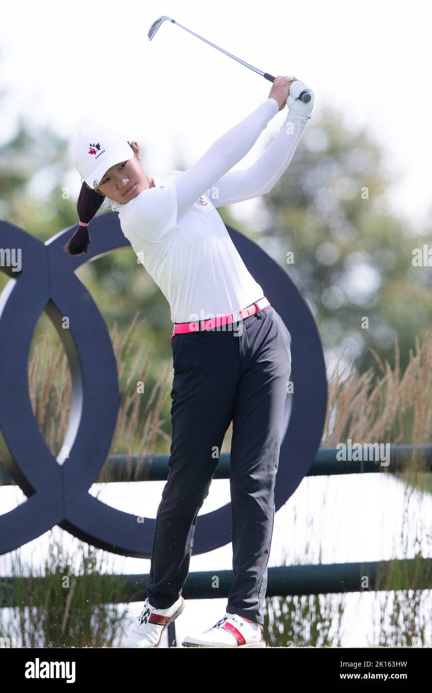 August 25, 2022: Lucy Lin of Canada tees off in the opening round of ...