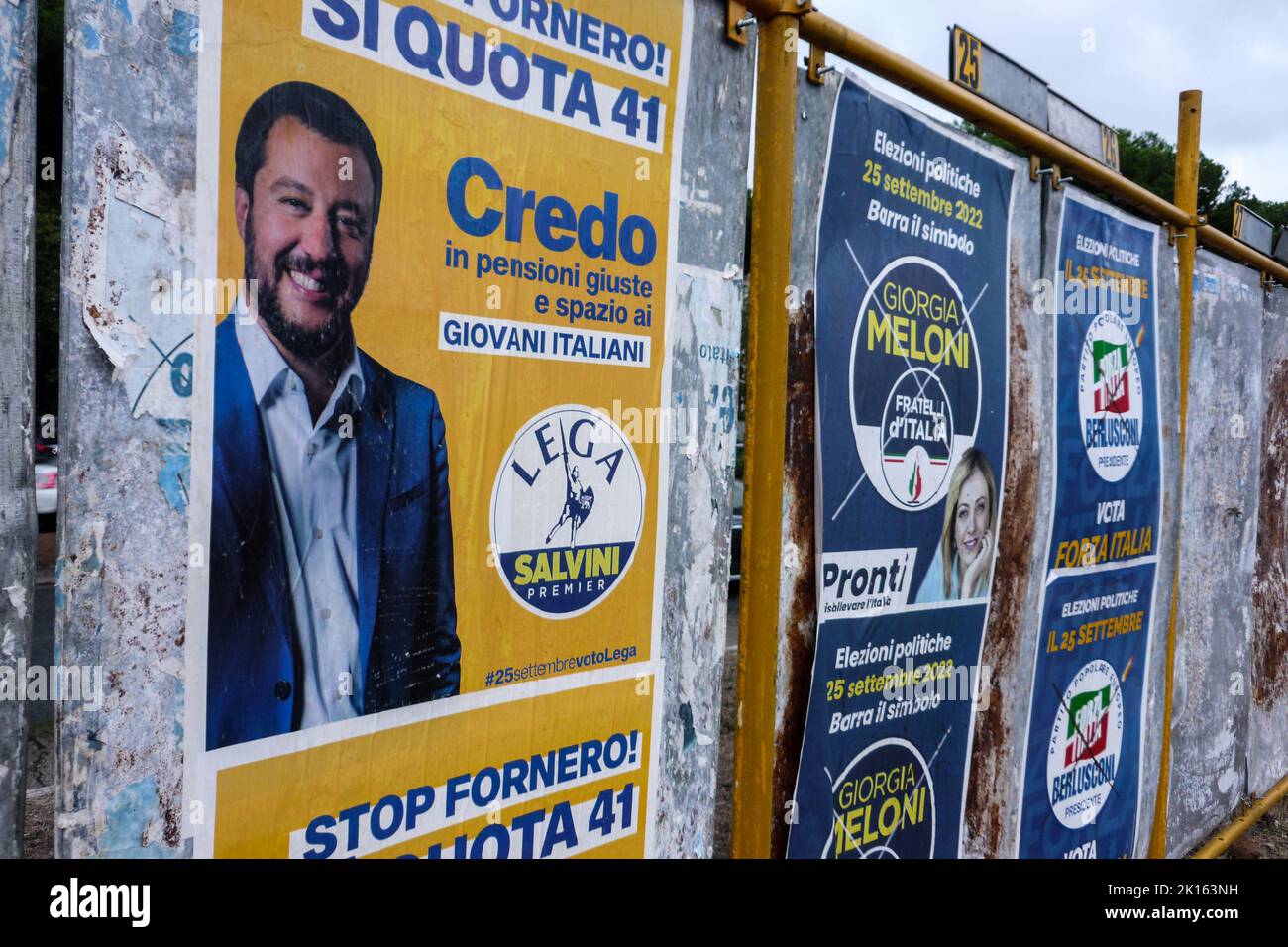 Rome, Italy. 15th Sep, 2022. Poster boards stand and bus advertisements ...
