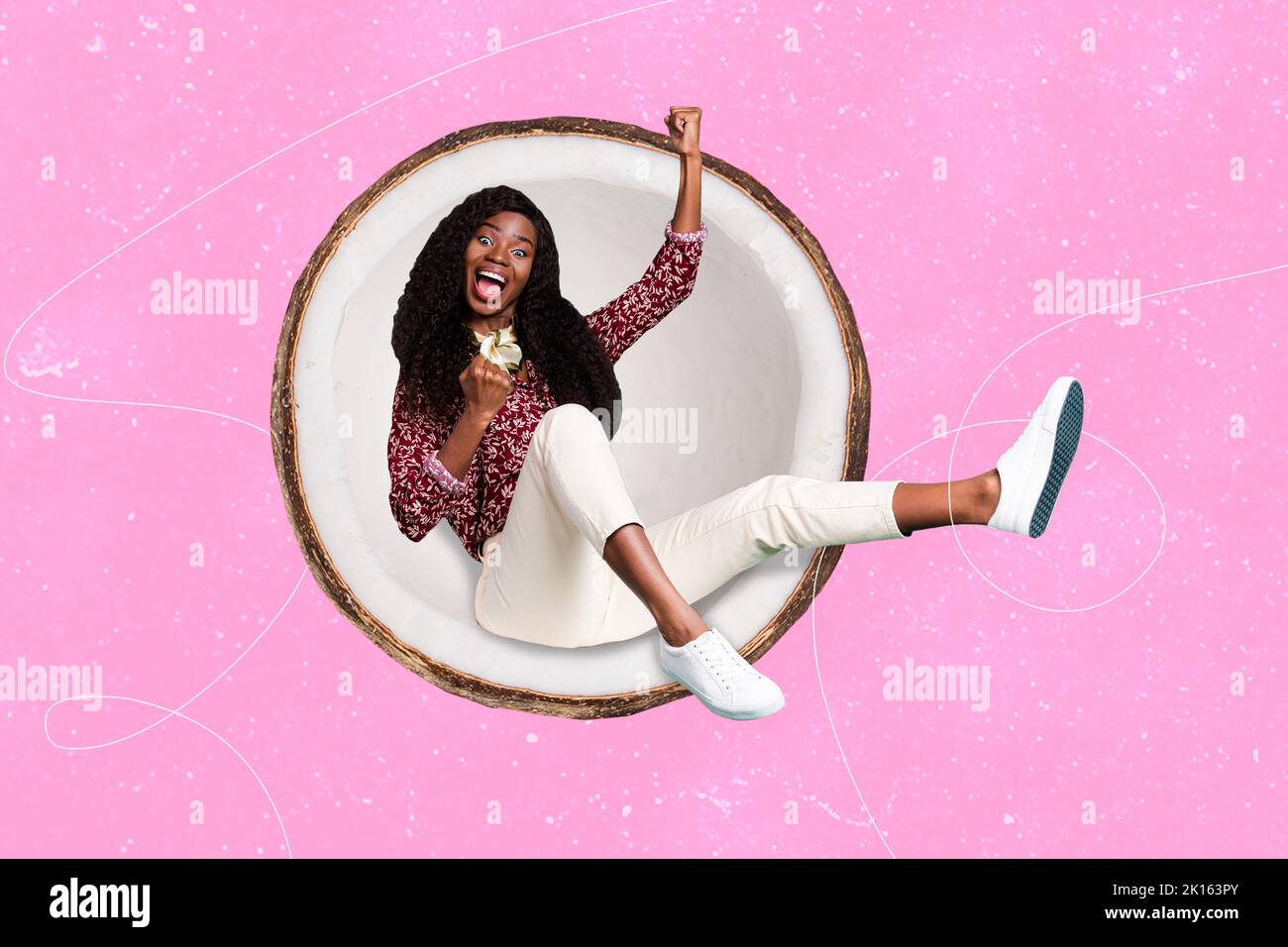 Creative 3d Photo Collage Artwork Postcard Poster Of Funny Funky Girl