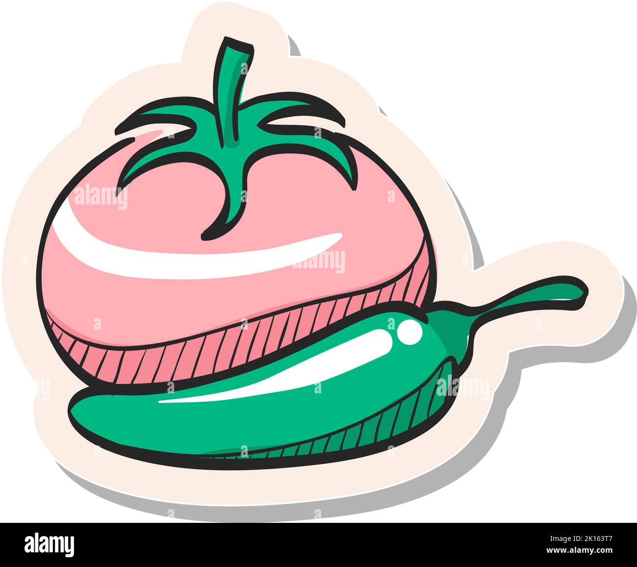 Hand drawn Tomato and pepper icon in sticker style vector illustration ...