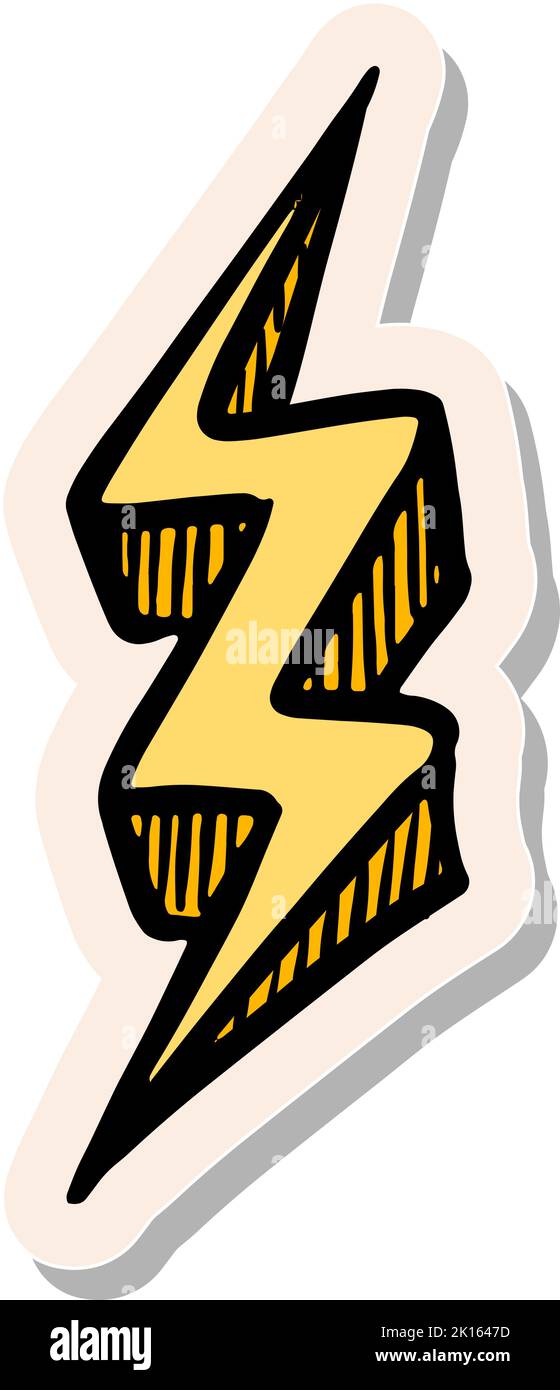 Hand drawn lightning thunder icon in sticker style vector illustration ...