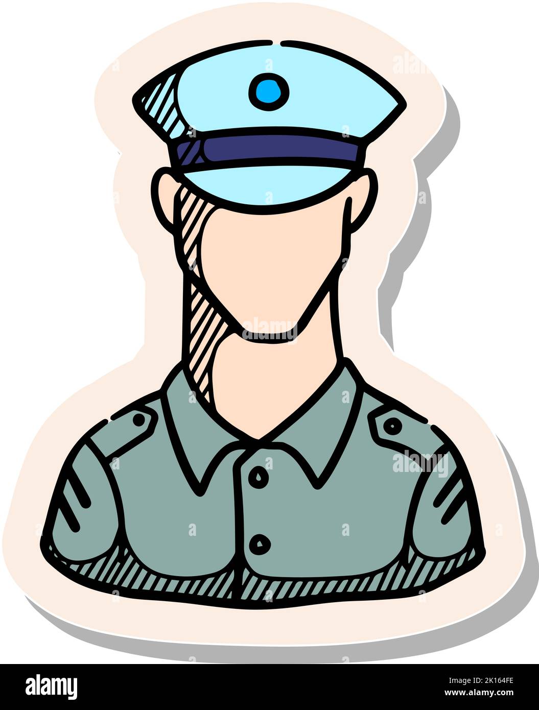 Hand drawn man in uniform icon in sticker style vector illustration ...