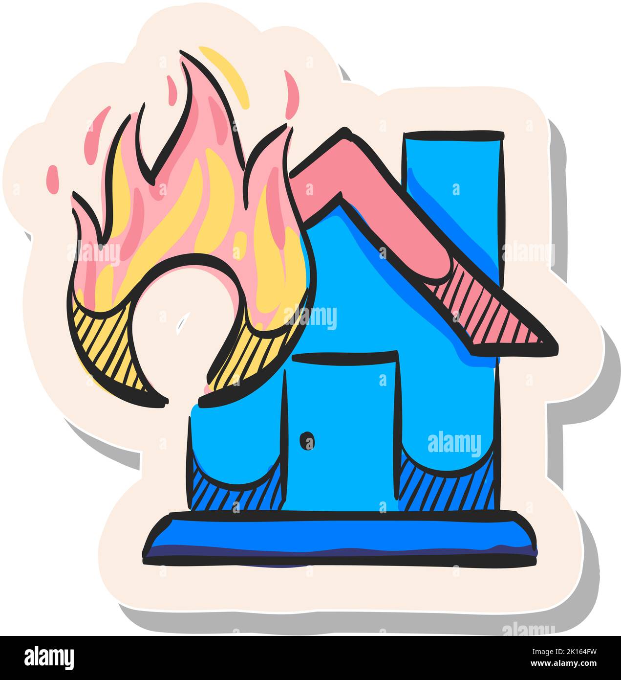 Hand drawn House fire icon in sticker style vector illustration Stock ...