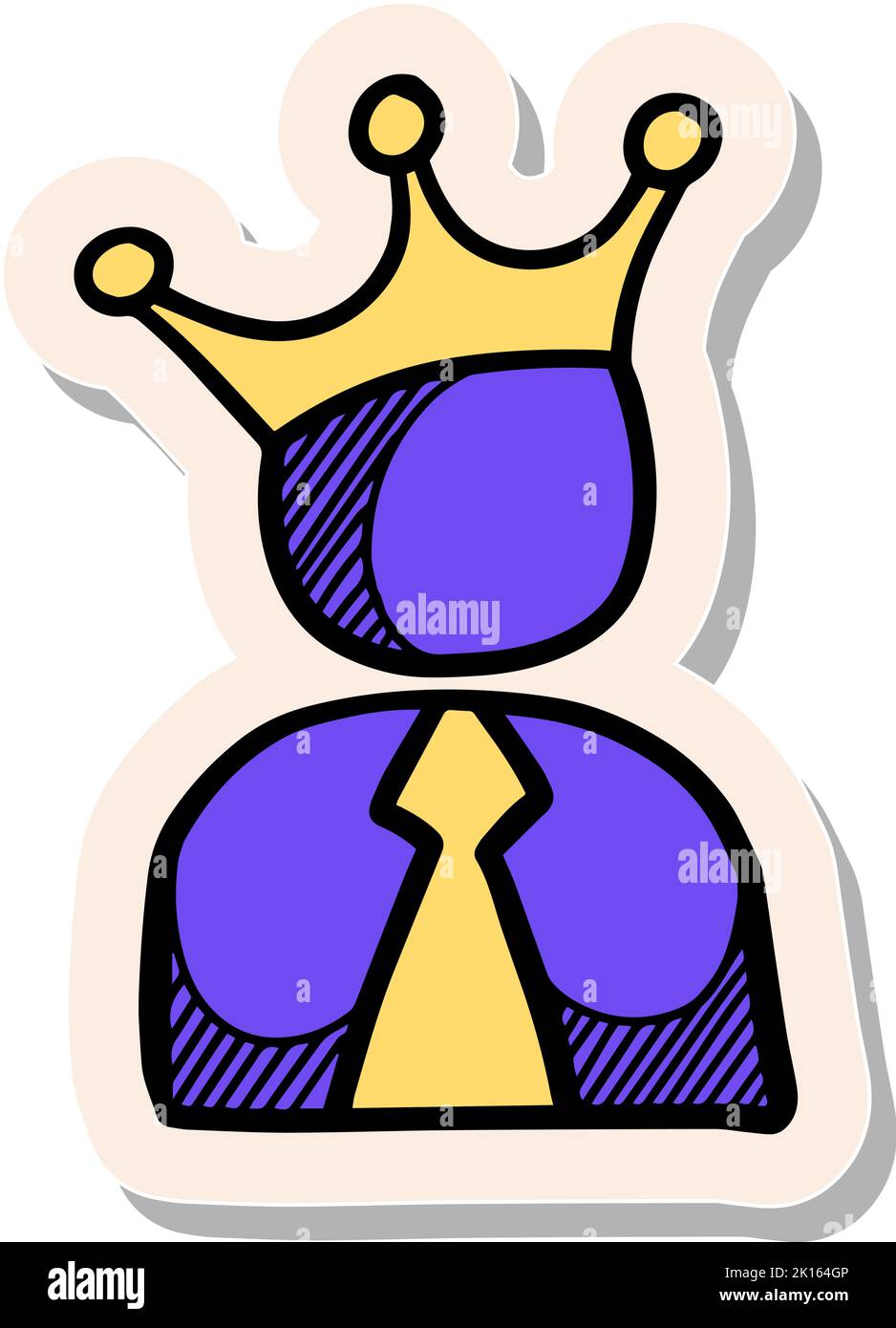 Hand drawn businessman icon with crown on his head in sticker style ...