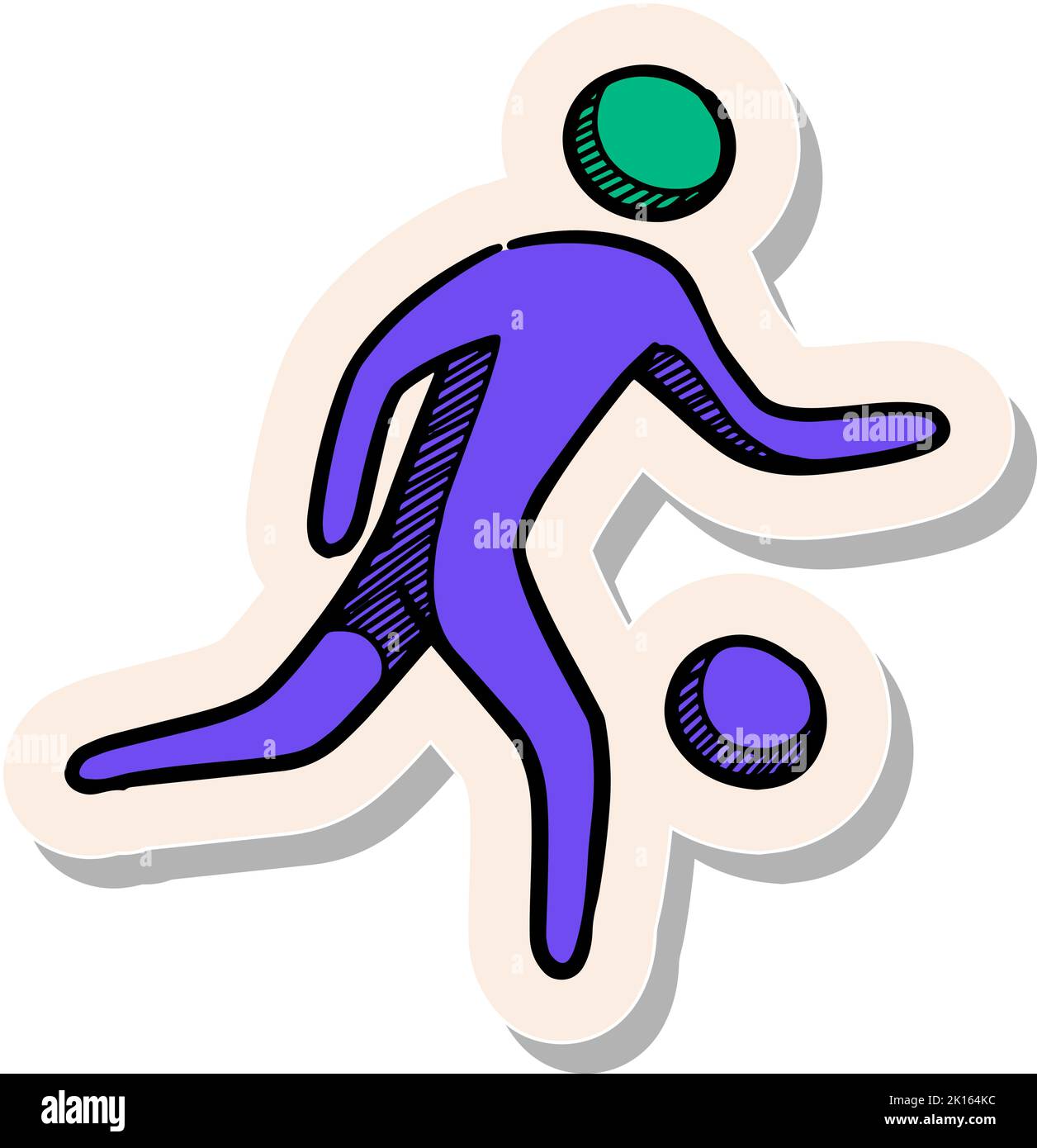 Hand drawn football player icon in sticker style vector illustration ...