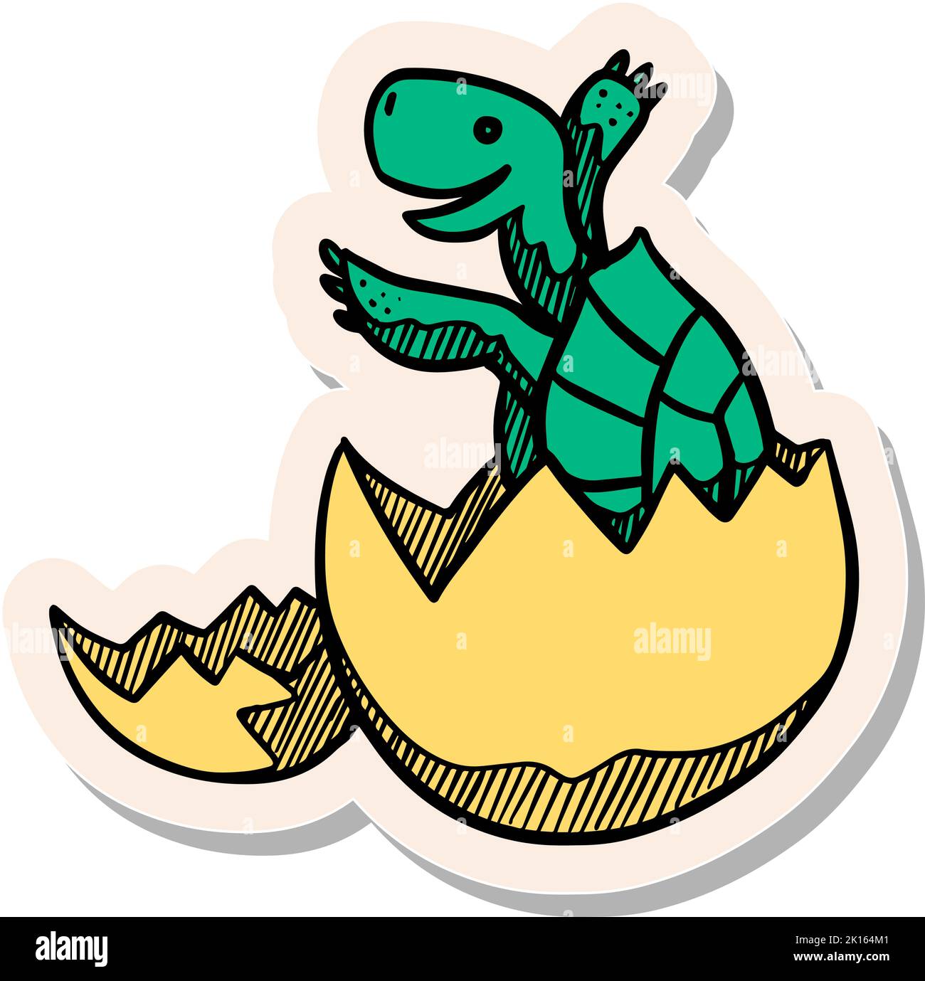Hand drawn tortoise hatching icon in sticker style vector illustration ...
