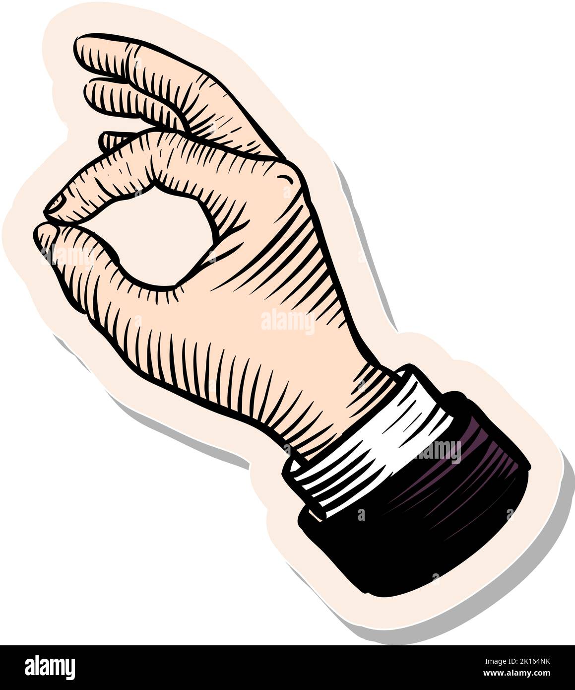 Hand drawn okay gesture using thumb and index finger in sticker style ...