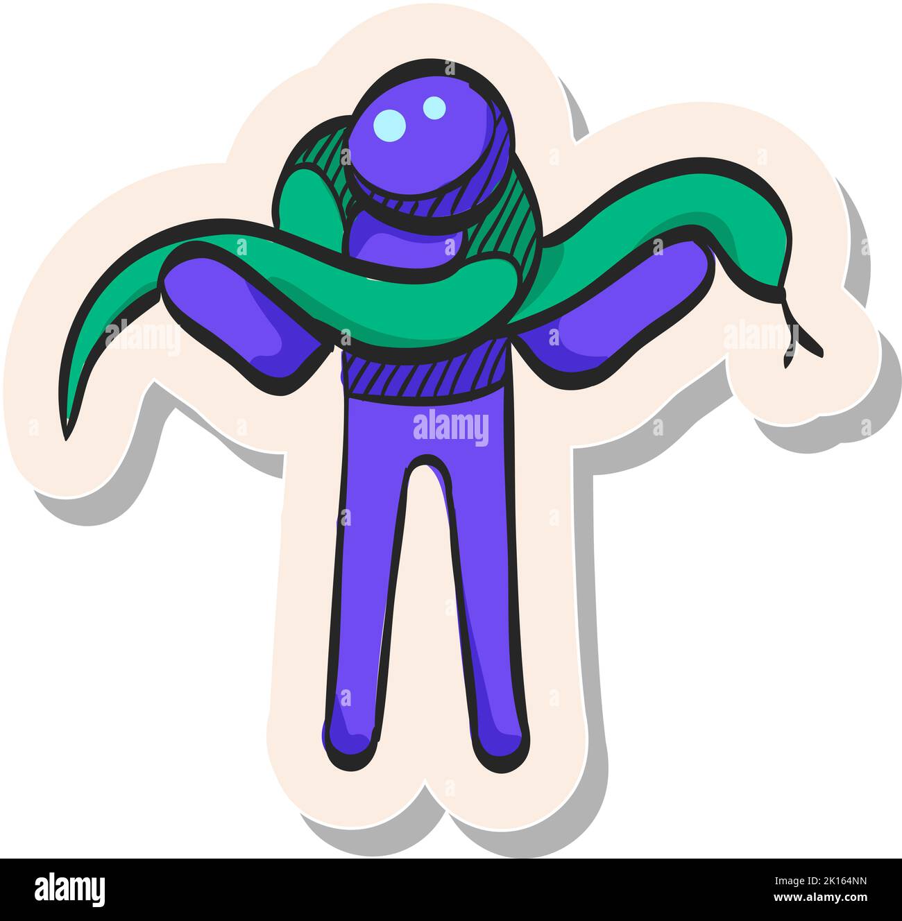 Hand drawn Man holding snake icon in sticker style vector illustration ...