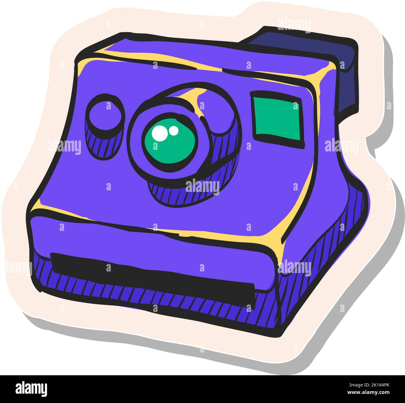 Hand drawn Instant camera icon in sticker style vector illustration ...