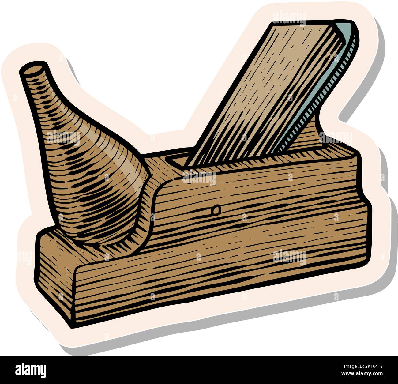 Hand drawn wooden plane icon woodworking tool in sticker style vector ...