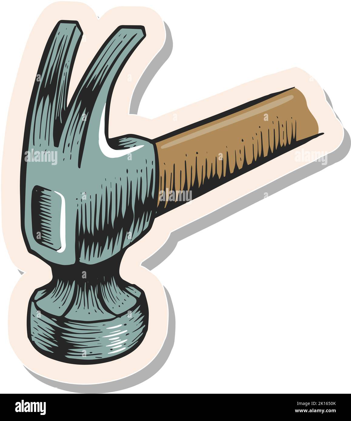 Hand drawn claw hammer icon woodworking tool in sticker style vector ...