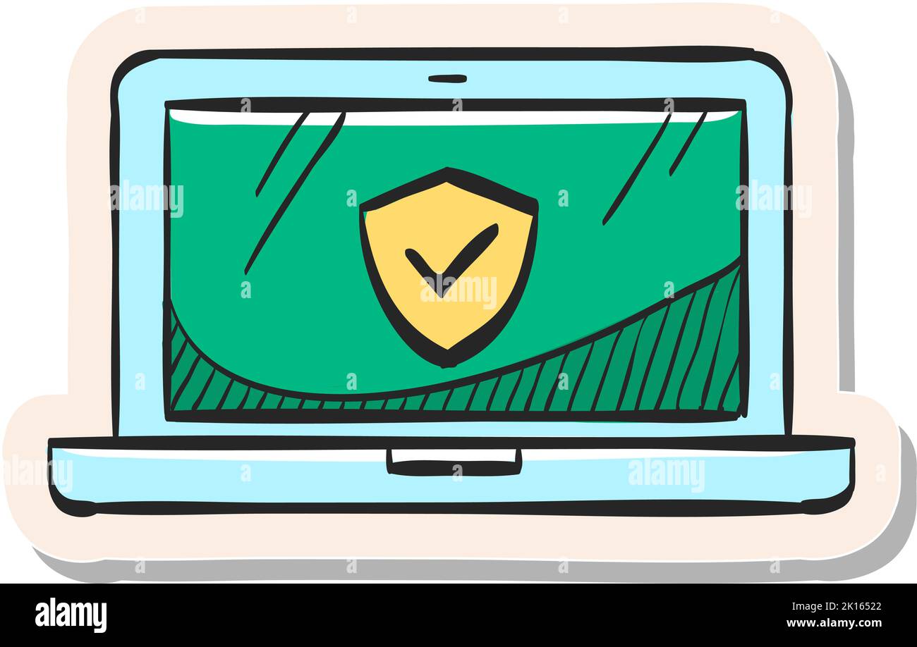 Hand drawn Laptops icon in sticker style vector illustration Stock ...