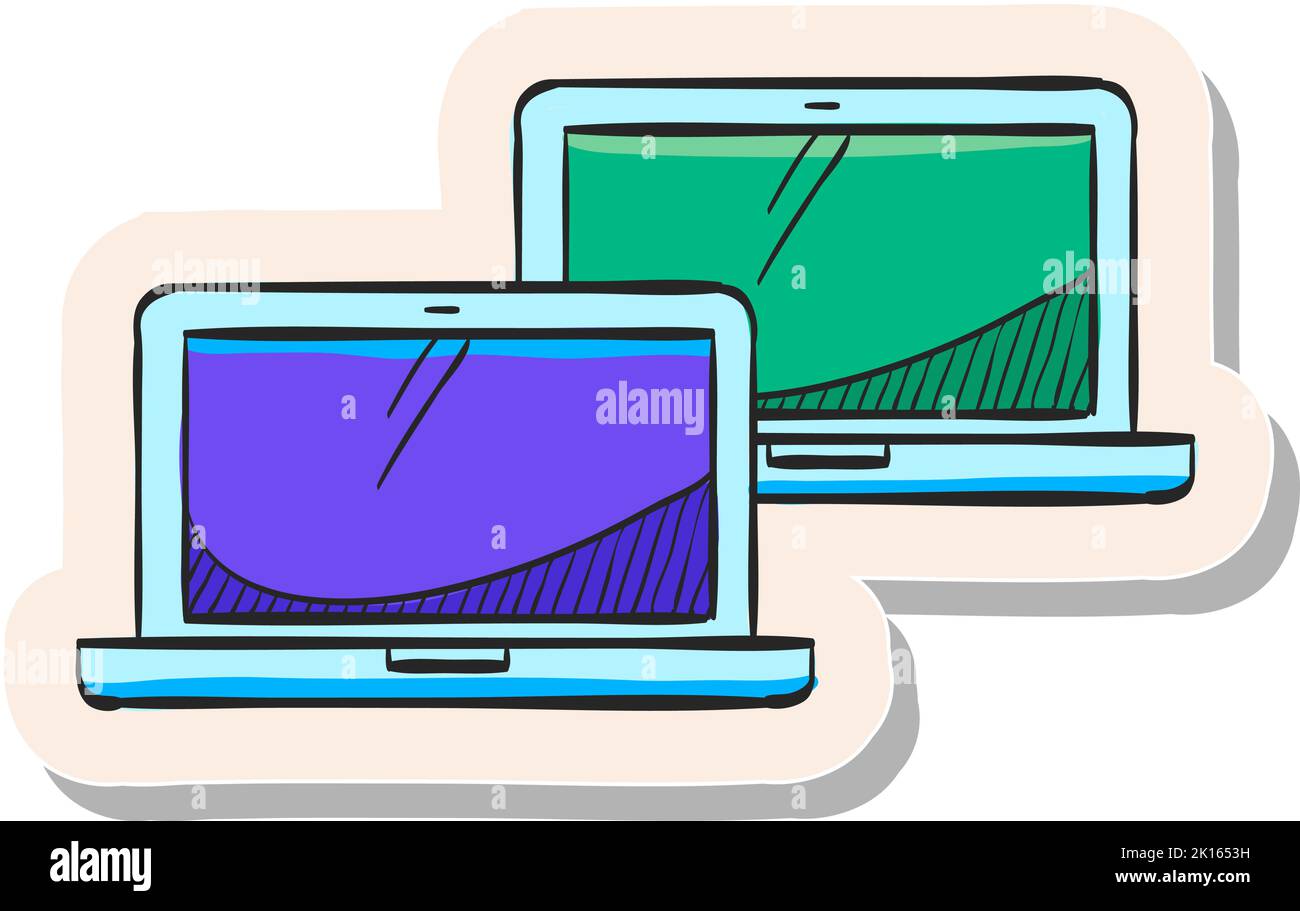 Hand drawn Laptops icon in sticker style vector illustration Stock ...