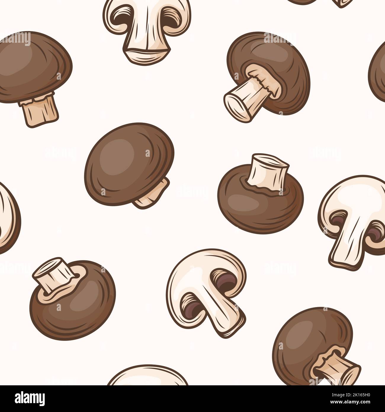 Vector Seamless Pattern with Hand Drawn Brown Champignon. Cartoon ...