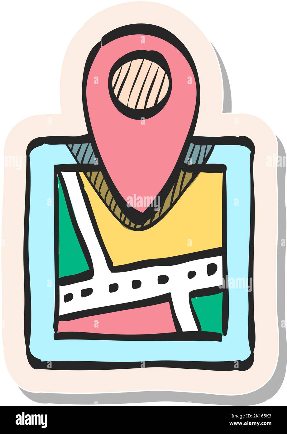 Hand drawn Pin location map icon in sticker style vector illustration ...