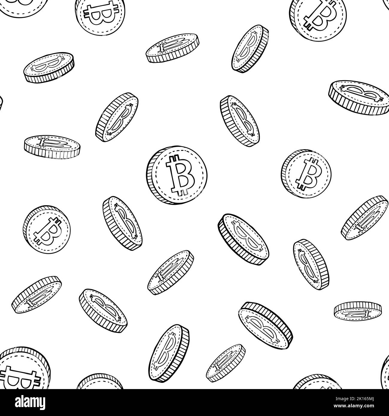 Bitcoin seamless background black and white. Hand drawn vector ...